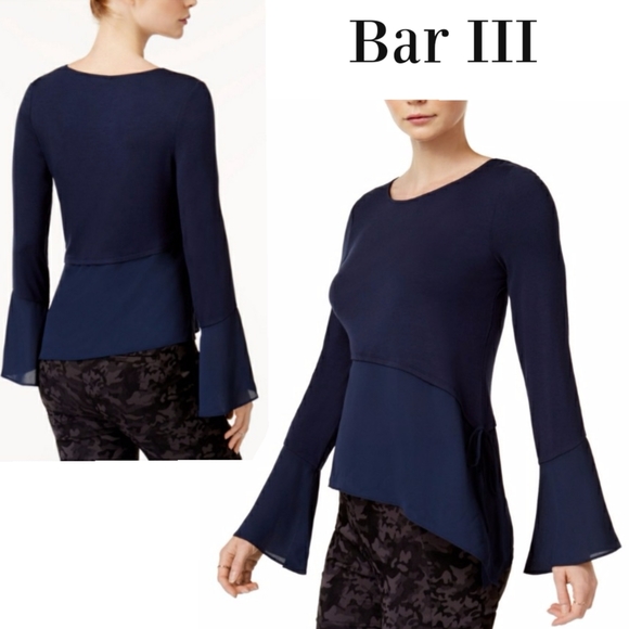Bar III | Tops | Bar Iii Wms Dark Navy Blue Long Flare Sleeve Blouse W ...